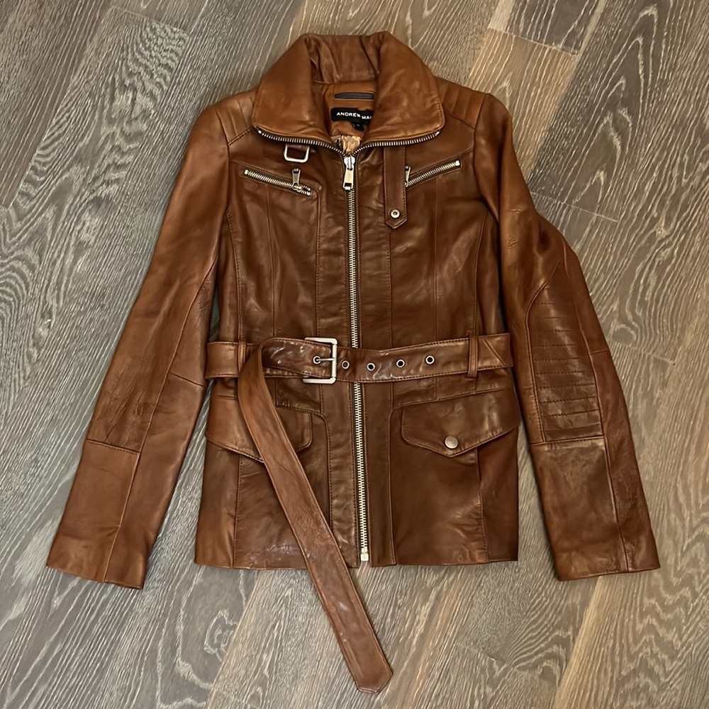 Andrew Marc Belted Genuine Leather Jacket - Gem